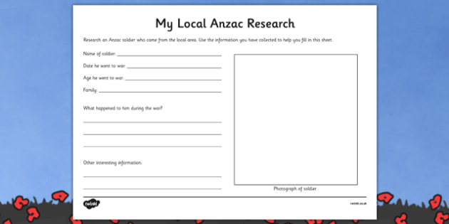 Local Anzac Research Worksheet