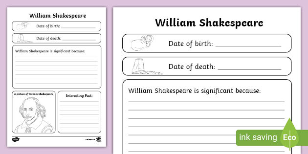 FREE! - William Shakespeare Significant Individual Writing Frame - write