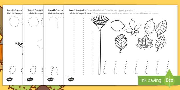 Autumn Themed Pencil Control Worksheet / Worksheet English/French - Autumn
