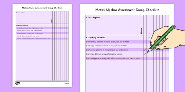 1999 Curriculum Senior Infants Maths Algebra Assessment Group Checklist