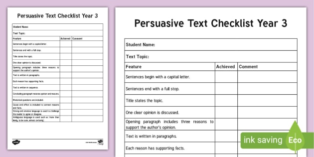 Year 3 Persuasive Checklist (teacher made)