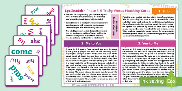 Spellmatch Phase 3 -5 Tricky Words Matching Card Game