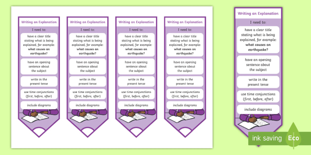 First Level Writing an Explanation Bookmarks (teacher made)