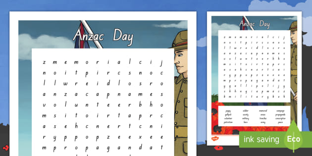 Anzac Day Word Search