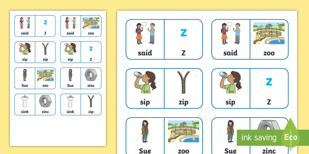 's' and 'z' Minimal Pair Dominoes (Teacher-Made)