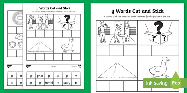 'y' Sound Cut and Stick Worksheet (teacher made)