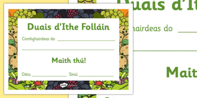 Healthy Eating Award Certificates Gaeilge (teacher made)
