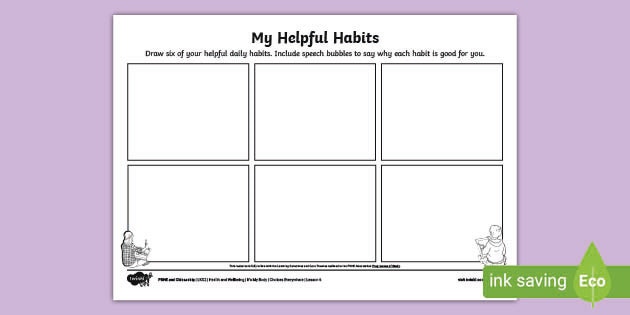 Health Education My Helpful Habits Choices Activity Sheet
