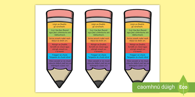 Problem Solving Pencil Bookmark or Visual Aid Gaeilge