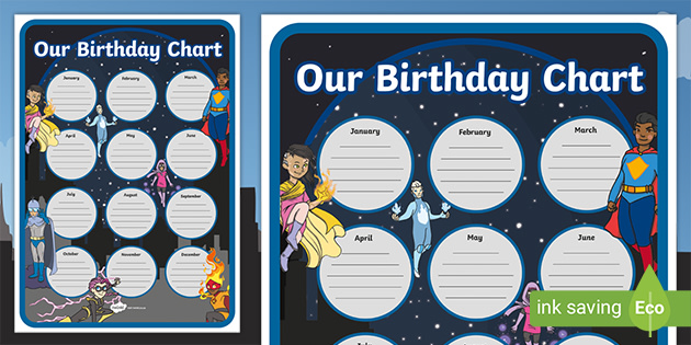FREE! - Superhero Birthday Chart (teacher made)