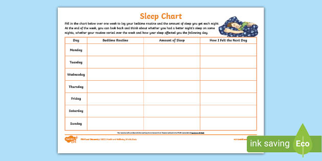 Health Education Health and Wellbeing Sleep Chart