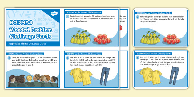 BODMAS Worded Problem Challenge Cards (teacher made)