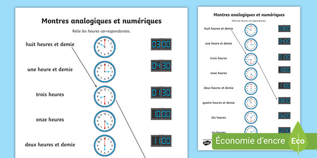 Fiche d'activités : Montres analogiques et digitales