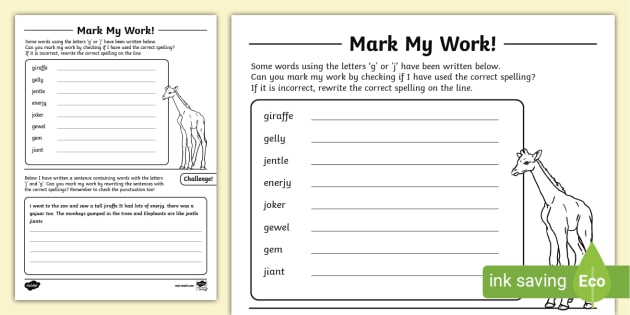 Mark My Work! 'j' and 'g' Words, j g (Teacher-Made)