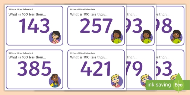 100 More 100 Less Challenge Cards - Maths Resources