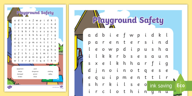 Playground Safety Word Search (teacher made)
