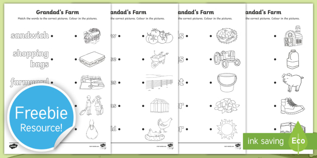 FREE! - Grandad's Farm Picture and Word Matching Worksheet / Worksheet