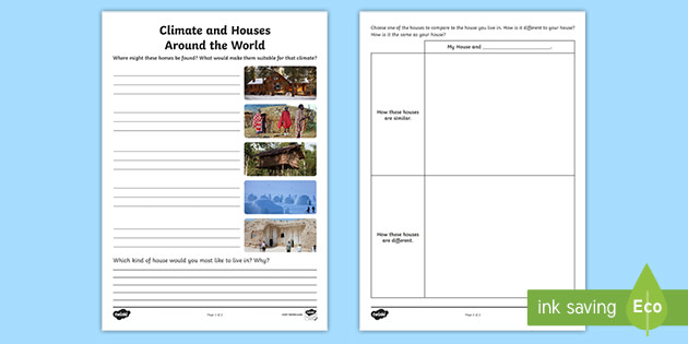 Climates around the World and Houses Worksheet