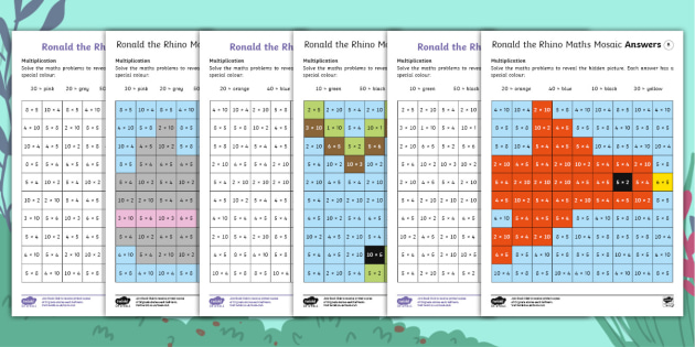 FREE! - Ronald the Rhino Maths Mosaic (teacher made)