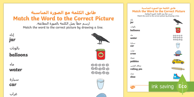 Match the Word to the Correct Picture Activity Arabic/English