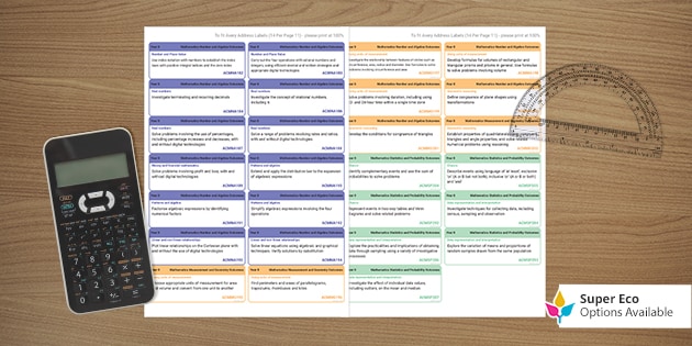 Year 8 Maths Outcome Stickers for Assessment for Learning