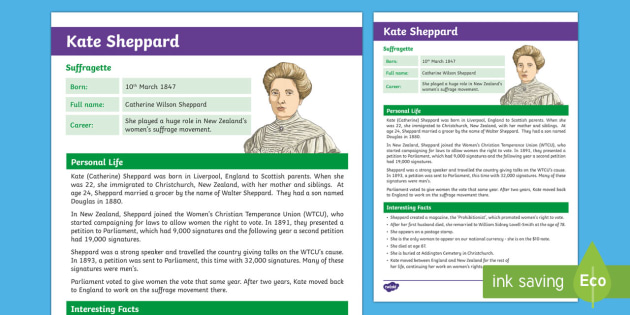 Kate Sheppard Fact File (teacher made)