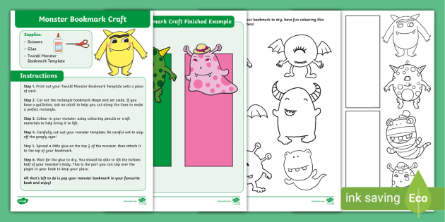 FREE! - Monster Bookmark Craft (teacher made)
