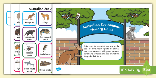 Australian Zoo Animals Memory Game (teacher made)