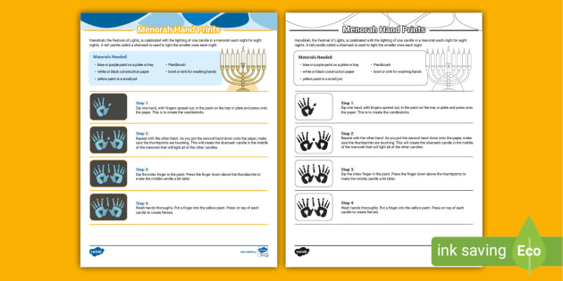 Hand Print Menorah Craft Activity - Grades K-3