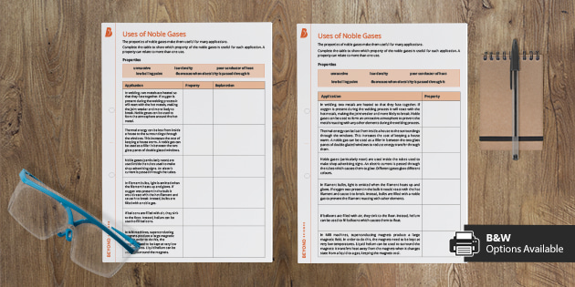 Uses of Noble Gases Worksheet | KS3 Chemistry | Beyond