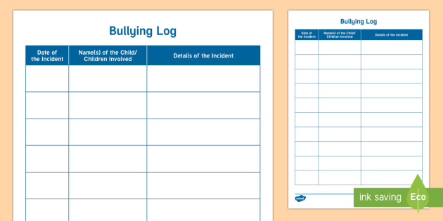 Bullying Log for Parents (teacher made)