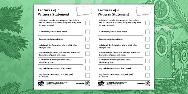 Features of a Witness Statement Checklist (teacher made)
