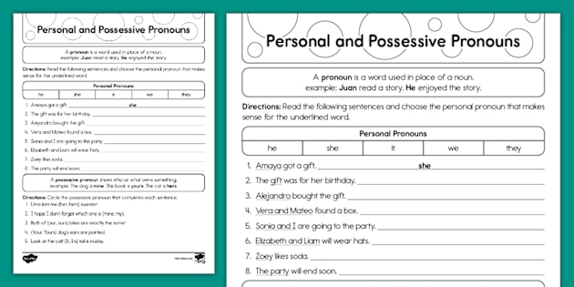 Subject Pronouns Possessive Adjectives Cutouts For