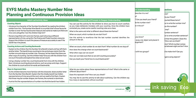 👉 EYFS Maths Mastery Number Nine Planning Ideas