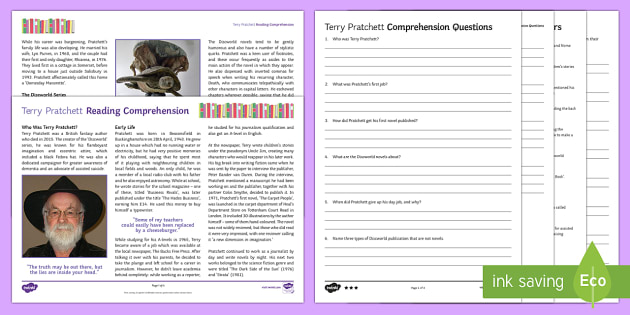 Terry Pratchett Differentiated Reading Comprehension Activit ...