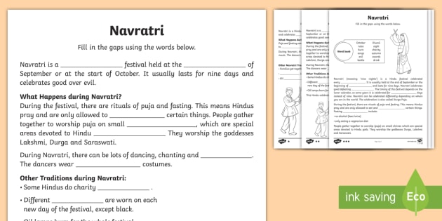 Navratri Differentiated Worksheet / Worksheets