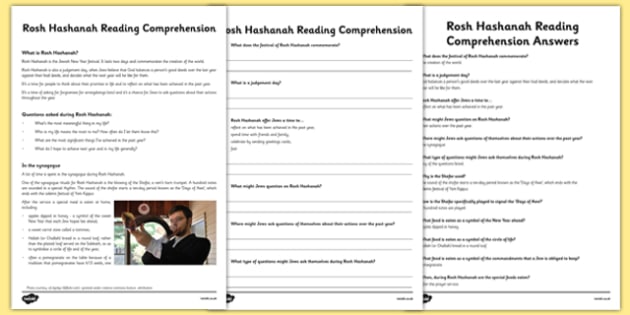 Rosh Hashanah Reading Comprehension Activity (teacher made)