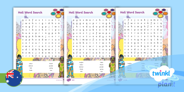 Year 3 HASS Celebrations around the World Holi Word Search