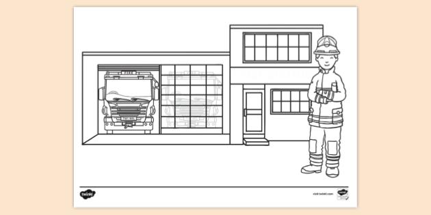 Fire Station Colouring Sheet