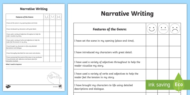 Narrative Writing Self Assessment Sheet teacher Made 