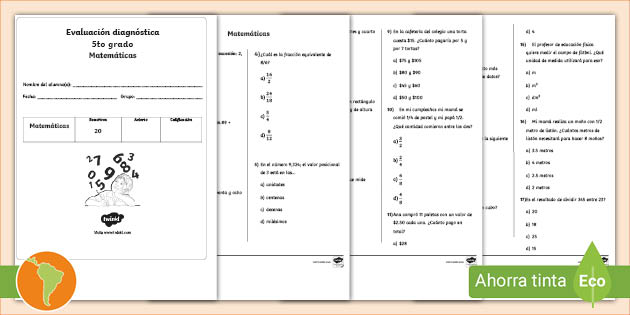Exámenes De Matemáticas Para Quinto Grado ≡ SLIDESHARE ᐈ 2024