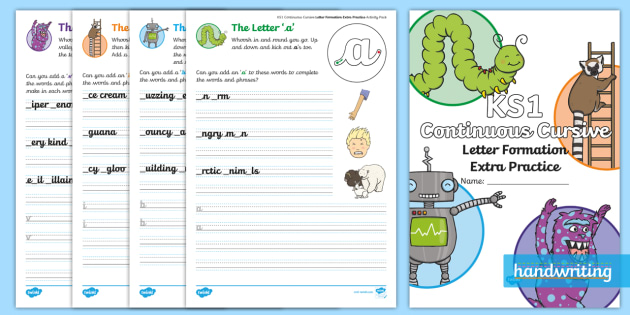 KS1 Continuous Cursive Letter Formation Extra Practice Activity Booklet
