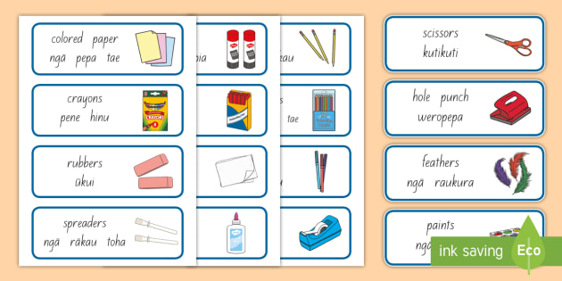 Creative Area Resource Labels Te Reo Māori/English