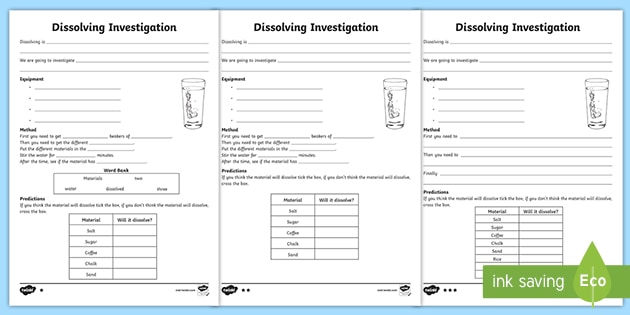 Dissolving Investigation Worksheet (teacher made)