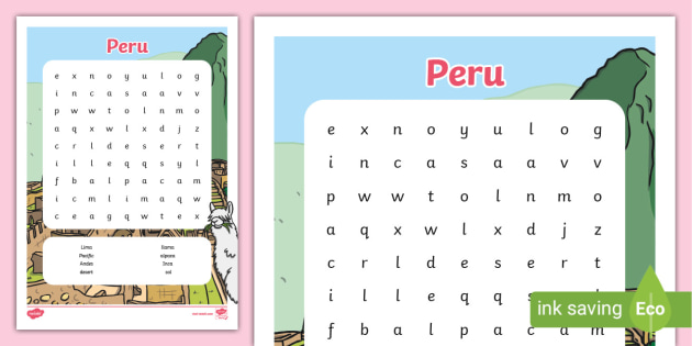 * NEW * Peru Word Search (teacher made)