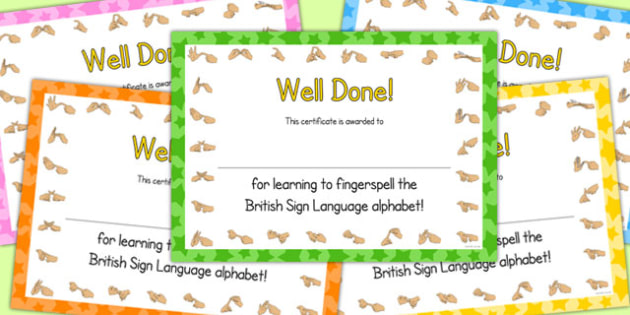 Fingerspell British Sign Language Left Hand Alphabet Certificates