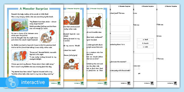 Interactive PDF Year 2 A Monster Surprise Differentiated Reading ...