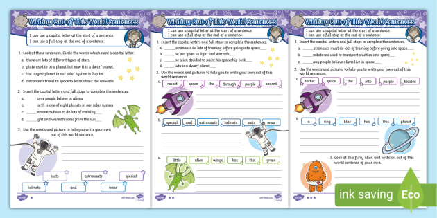 Writing Out of this World Sentences Worksheet Pack