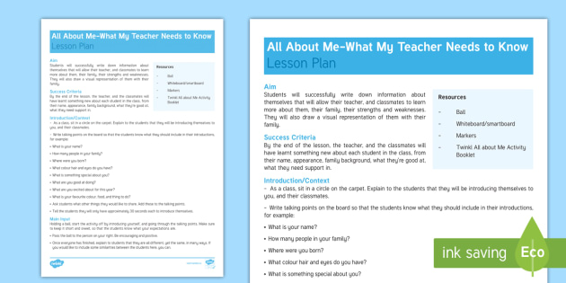 All About Me Activity Booklet Lesson Plan (teacher made)