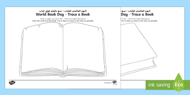 KS1 World Book Day Trace a Book Worksheets Arabic/English